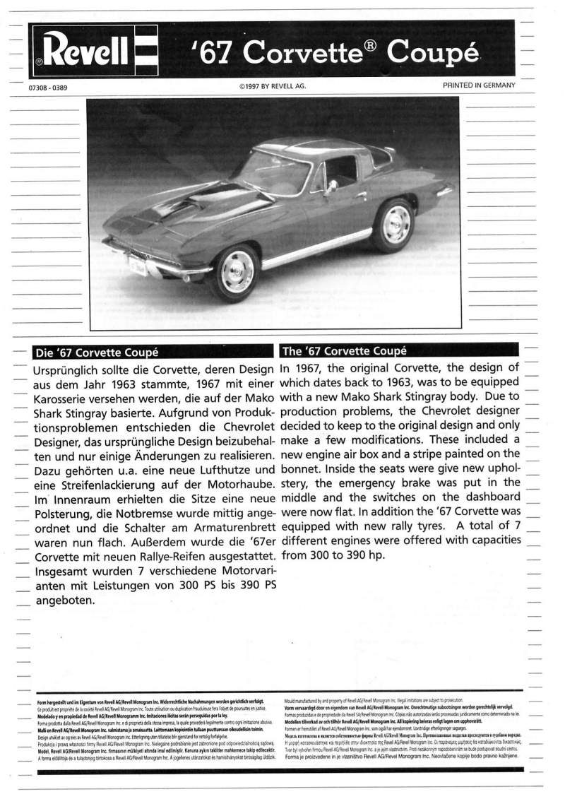 Photo: 1967 chevy corvette coupe 07308 revell page 1 | REVELL '67 ...