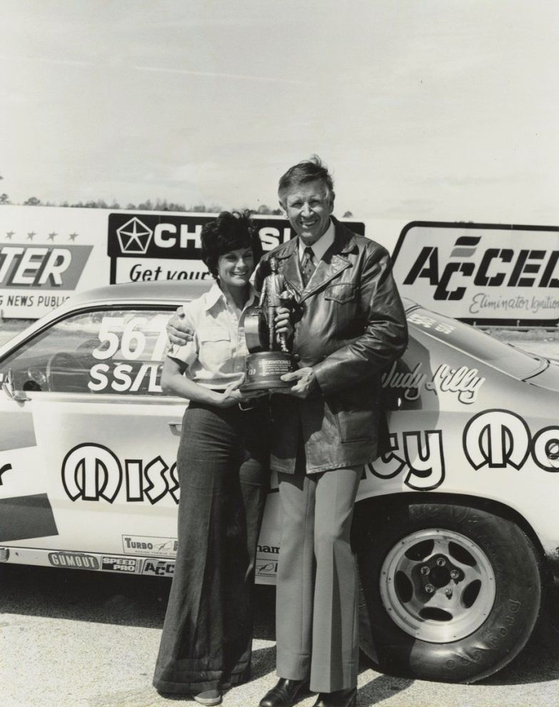Photo: Wally Parks, congratulating Judy in her 1975 Gatornationals ...