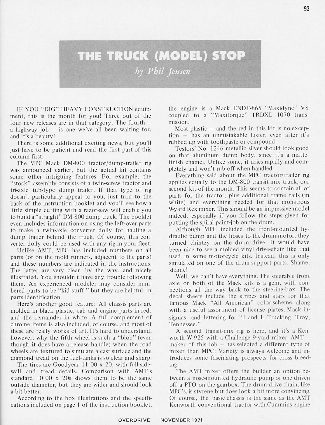 Photo: November 1971 The Truck (Model ) Stop 1 | 11 Overdrive Magazine ...